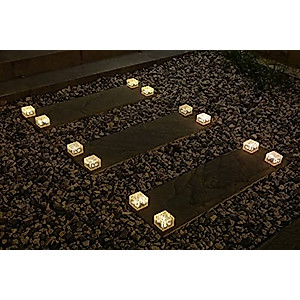 Solar Brick Lights, Glass Brick Lights, ice Brick Lights, Scene Lights, Garden Street Lights with switches, Suitable for Outdoor Path Atmosphere Lights in Gardens and courtyards(4pcs)（Big Warm White）