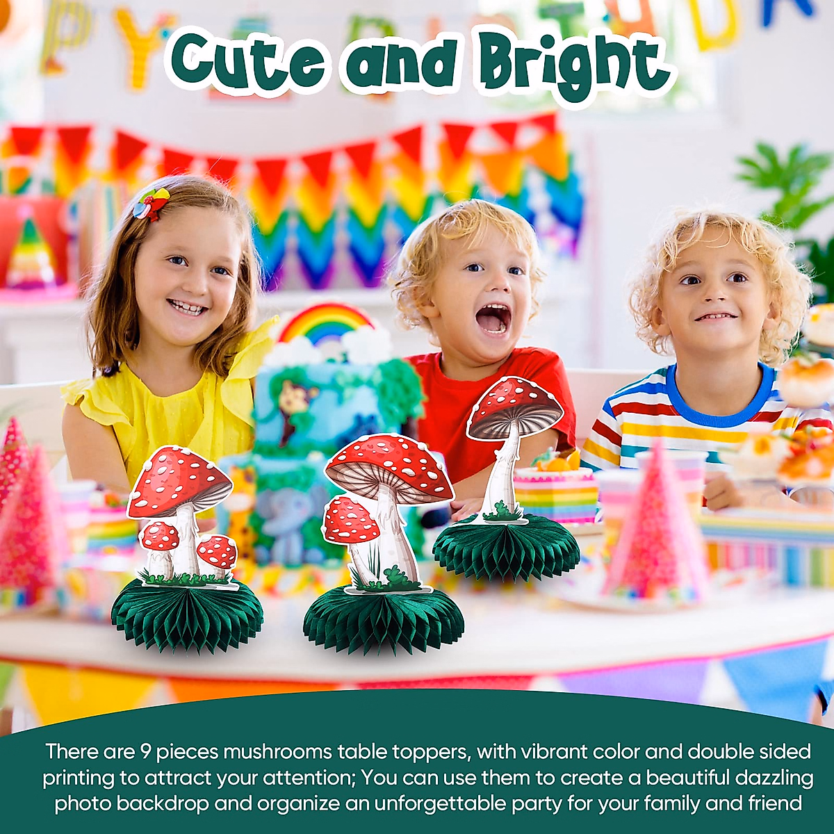 Hanaive 9 Pieces Mushroom Party Decorations Mushroom Honeycomb Centerpieces Table Topper Mushroom Party Supplies Wonderland Party Decor for Baby Shower Birthday Christmas Home Decor