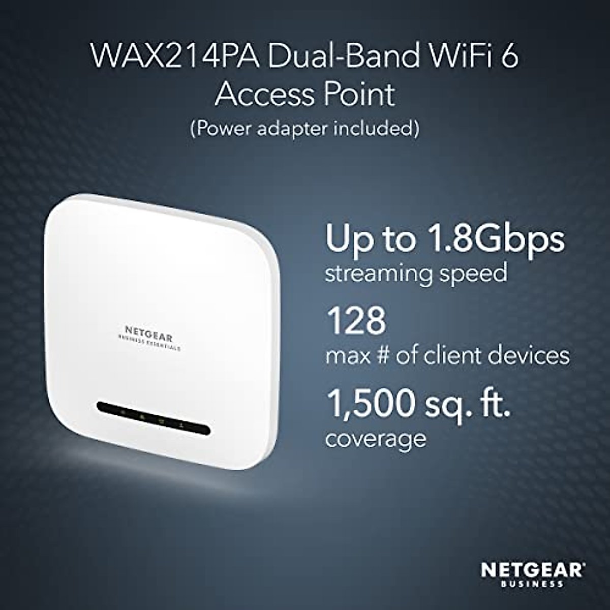 NETGEAR Wireless Desktop Access Point (WAX214PA) - WiFi 6 Dual-Band AX1800 Speed | 1 x 1G Ethernet PoE Port | 802.11ax | WPA3 Security | Up to 4 Separate SSID Networks | with Power Adapter
