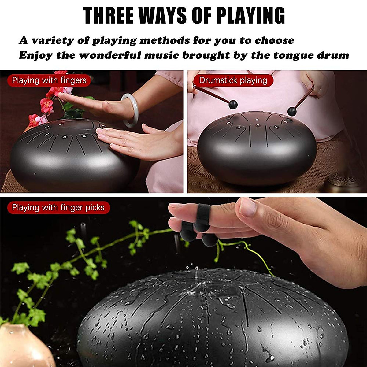 Steel Tongue Drum, 11 Notes-8 Inch Tambourine Percussion Instrument, Drum with Mallets, Mallet Stand, Tonic Stickers, Travel Bag Fingertip Sheet Music, Suitable for Personal Meditation, Yoga, Zen