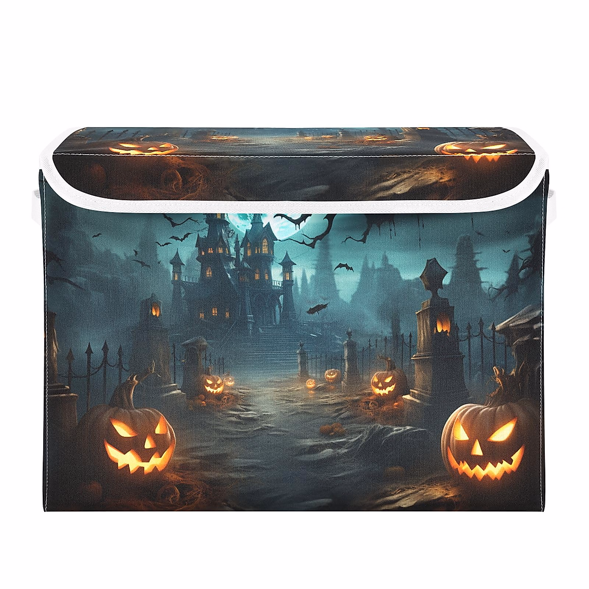 YETTASBIN Halloween Pumpkin Storage Basket with Lid and Handles, Large Collapsible Fabric Storage Bins Sturdy Storage Organizer for Shelves, Closet, Bedroom, School, Office, Home Decor