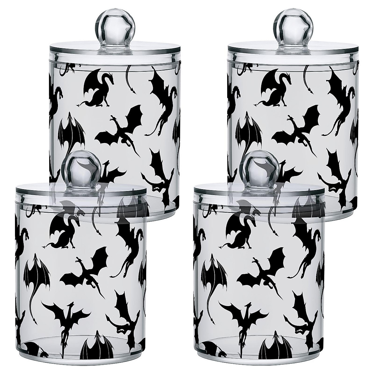 Gredecor 2 Pack Qtip Holder Clear Black Dragons Apothecary Jars with Lids Acrylic Bathroom Jars Vanity Countertop Canister Storage Organizer for Cotton Ball,Swabs,Pads,Floss