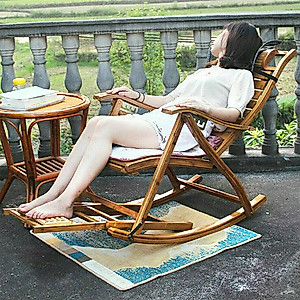 JHUS Bamboo Rocking Chair Lengthen Arm Chair Indoor Outdoor Balcony Relaxing Recliner Mikalo Chair Rocking Chair Rocker Chair Rocker Camp Chair Rocker Recliner Rocking Camp Chair Rocking Chairs