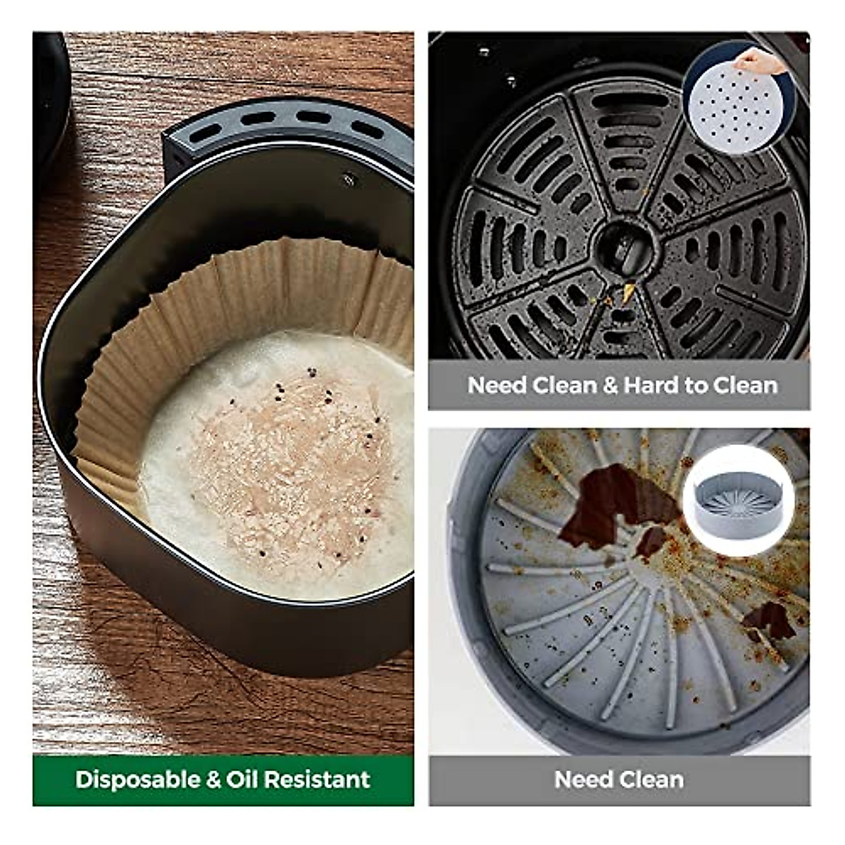 300Pcs Air Fryer Disposable Paper Liner With Pastry Brush, WCESS Round Non Stick Air Fryer Liners Disposable, 7.9 Inch Oil Proof & Water Proof Baking Parchment Paper, Food Grade Baking Paper Liner