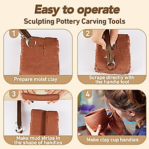 Therwen 5 Pieces Sculpture Scraper Clay Extruder Tool Pottery Carving Pottery Cup Handle Shape Tool Teacup Mug Handgrip Clay Cutters with Wooden Handle for Cup Making Ceramic Sculpture Craft