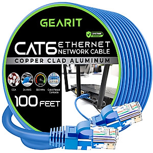 GearIT Cat 6 Ethernet Cable CCA (100 feet) LAN Network Cord, UTP, Internet, Network Cable - Supports Cat6 / Cat5e / Cat5 Network Standard - Blue, 100ft