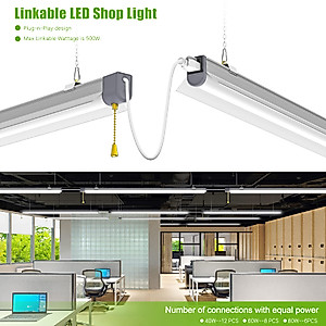 BBESTLED 4 Pack, 60W Linkable Shop Lights for Garage LED Super Bright, Equivalent 360W HPS Daylight 5000K 7800 Lumen, Warehouse Office Workshop, Commercial Light Fixtures Ceiling Hanging