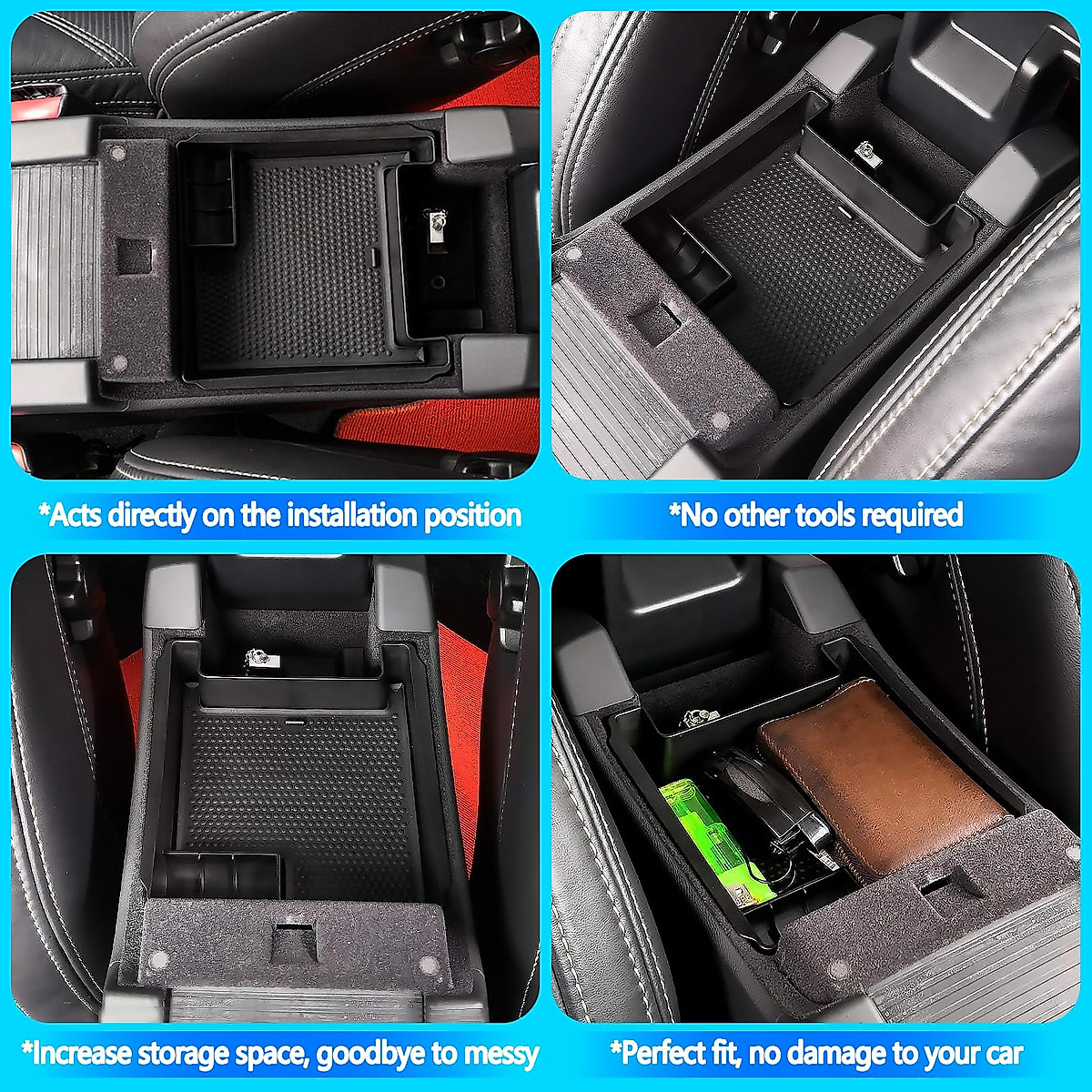 Black Armrest Storage Box Center Console Organizers Phone Tray with Mat and Logo Fit for Volvo S60 S60L V60 XC60 2009-2017