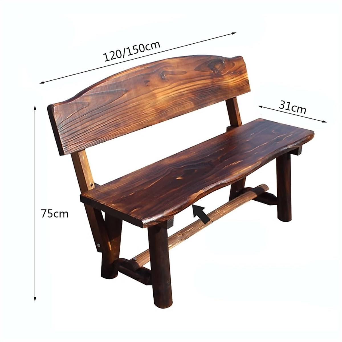 ARINAL Outside Bench Outdoor Patio Bench, Durable Carbonized Wooden Garden Bench with Backrest, 3-People Country Style Outdoor Seat for Garden, Courtyard, Backyard Outdoor Garden Bench (Size : 120cm)