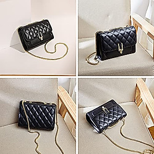 Plergi Small Genuine Leather Crossbody Quilted Flap Handbag with Chain Strap for Women Lightweight Cellphone Bag