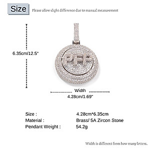 Personalized Rotatable Disc Name Plate Pendant Necklace, Iced Out Jewelry Cz Diamond 14k Gold Silver Copper Customized Letter Charm with Rope/Tennis Link Chain, Customized Initial Name Necklace Gift for Men Woman (Silver Plated Gold Letter)