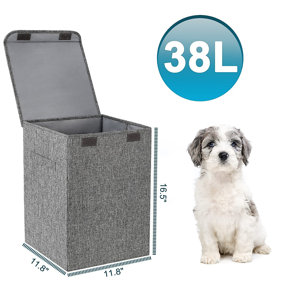 Laundry basket with Lid,Laundry hamper,No installation need,Collapsible Laundry basket with Handles,Dirty Clothes Toys laundry Hamper for Bathroom washroom,basket for Laundry,Grey 38L