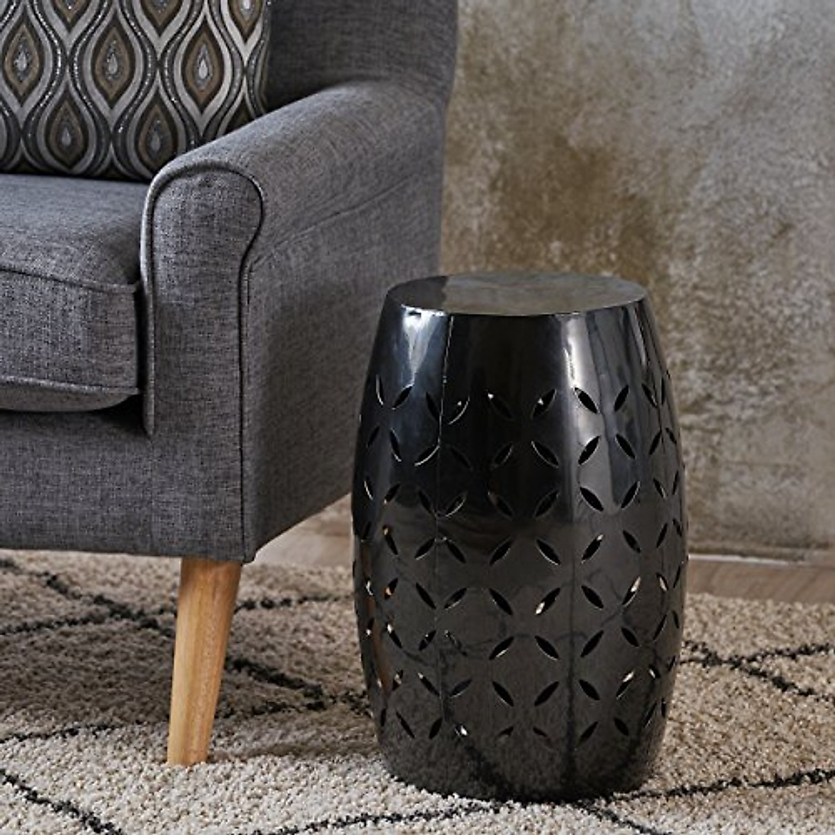 Christopher Knight Home Jorell Indoor Lace Cut Iron Accent Table, Black, 12.25 in x 12.25 in x 17.75 in
