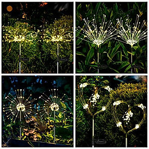 Solar Garden Lights, 4 Pack Solar Firework Lights Waterproof 105 LED Solar Garden Decorative Lights with 2 Lighting Modes DIY Landscape Lights for Garden Pathway Lawn Patio Decor (Warm White)