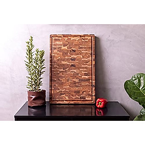 Weekolor, Large Butcher Block Cutting Board, Teak Wood End Grain, Thick Prep Station 23x15x1.5 in, Juice Groove, Reversible Charcuterie Board, Vegetable, Bread, Fruit, Cheese Board