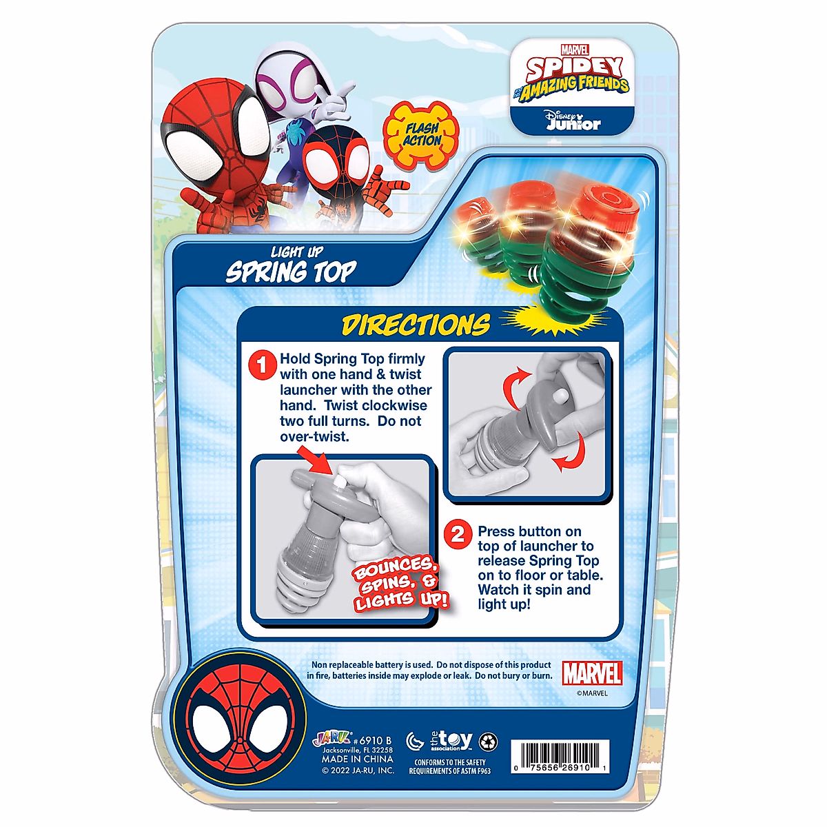 JA-RU Light Up Spinning Top Spiderman & Friends Marvel Style, UFO Spin Toys, Flashing LED Lights, Fun Kids Birthday Gifts, Goodie Bag Fillers, Spinner Toy Birthday Supplies for Boy & Girl B-6910-1