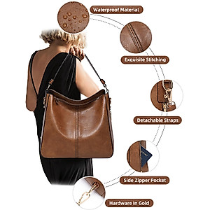 Purses for Women 3PCS, Crossbody Bags Set Large PU Leather Purse Shoulder Handbags with Wallet Adjustable Straps for Ladies Tote, Brown