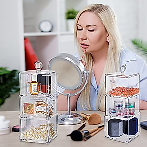 Hair Accessories Organizer for Girls, Stackable Hair Organizer Storage with Lids Acrylic Clear Hair Tie Organizer Bathroom Hair Bow Containers for Girls Headband Scrunchie Makeup Organizing (6 Pieces)