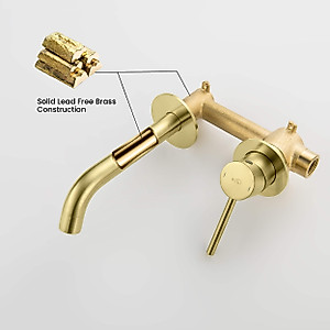 KIBI Circular Single Handle Wall Mount Faucet for Bathroom Sink with Rough-in Valve | Lavatory Faucet with Solid Brass Construction (Brushed Gold) (KBF1023)