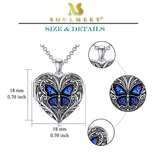 SOULMEET Personalized Beautiful Blue Morpho Butterfly Locket Necklace That Holds 2 Pictures Photo Sterling Silver Insect Locket (Custom photo & text)