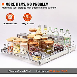 VEVOR 20"W x 21"D Pull Out Cabinet Organizer, Heavy Duty Slide Out Pantry Shelves, Chrome-Plated Steel Roll Out Drawers, Sliding Drawer Storage for Home, Inside Kitchen Cabinet, Bathroom, Under Sink