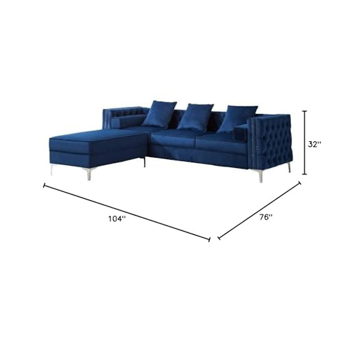 Legend Vansen Velvet Sofa sectional for Living Room with Ottoman Chaise Reversible L Shaped Couch Sleeper, 104", Blue