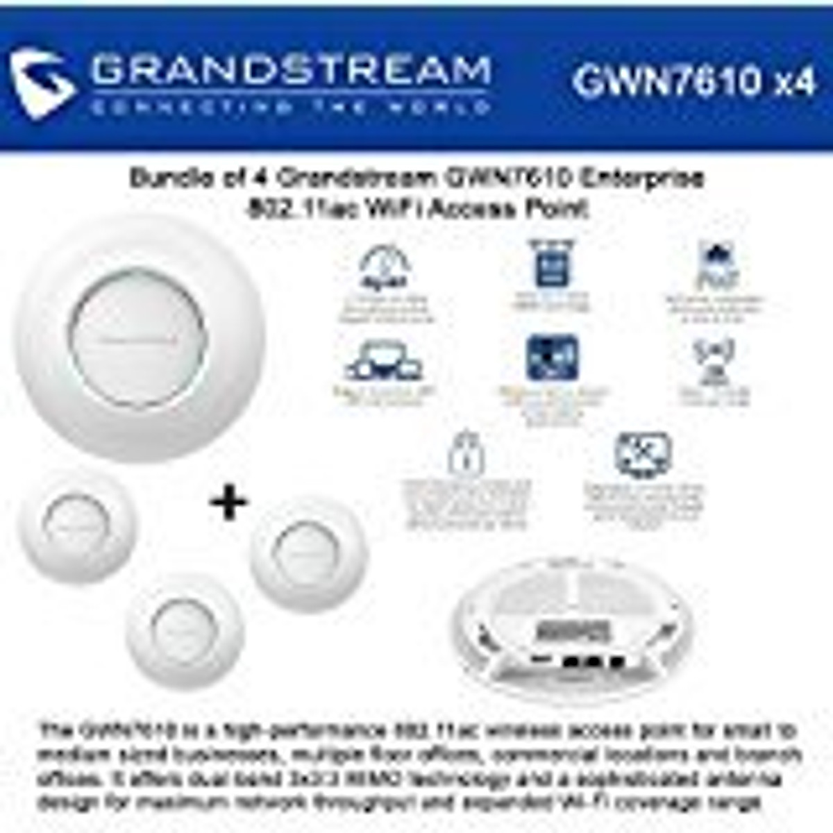 Bundle of 4 Grandstream GWN7610 high-performance Enterprise 802.11ac WiFi Access Point