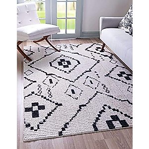 Unique Loom Morocco Collection Tribal, Southwestern, Bohemian Area Rug, 5' 0" x 8' 0", Ivory/Black