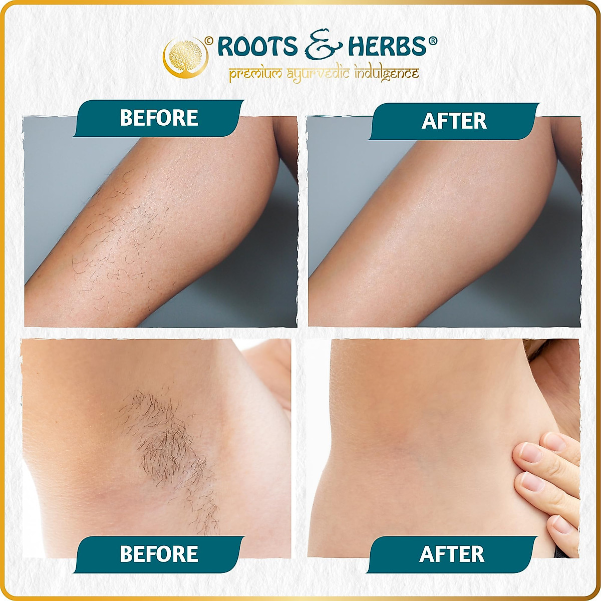 Neem & Fennel Hair Removal Mask - Bikini Hair Removal for Women’s & Men’s Legs, Underarm, & Chest,- Depilatory Powder Body Hair Remover with Ayurvedic Herbs for All Skin Types - Roots & Herbs, 2.47oz