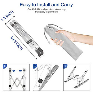Yvnicll Laptop Stand for Desk,Adjustable Ergonomic Portable Aluminum Laptop Holder,Compatible with MacBook Air Pro, HP, Lenovo, Dell, More 10-15.6” Laptops and Tablets (Silver)