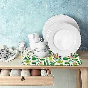 AMASOO Dish Drying Mat Different Cactus Green Cacti Natural 18" x 24" Handable Dish Drying Rack Pad Protecter Dish Drainer Mat for Kitchen Countertops Counter 18x24 inches