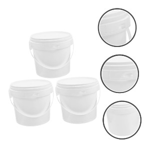 White Plastic Bucket 3pcs Storage Bucket White with Cover 3pc Pp 0.26 Gallon Buckets with Lid