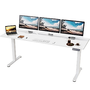 Lubvlook 71 Inch Electric Adjustable Height Standing Desk, Home Office Sit Stand Desk with 4 Splice Board, 71" x 24", White