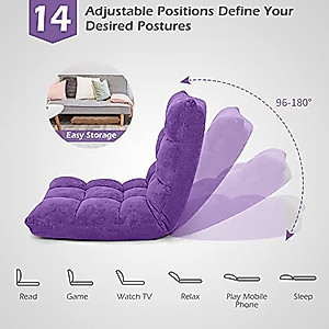COSTWAY Adjustable Gaming Chair, Purple, 14-Position Back Support, Soft Coral Fleece, Portable, Lightweight, 22" x 24" x 22"