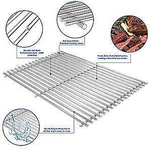 Uniflasy Cooking Grid Grates for Charbroil 463420508, 463420509, 463420511, 463436213, 463436214, 463436215, 463440109, 463441312, 463441514, Thermos 461442114, 16 7/8" Stainless Steel Grill Grates