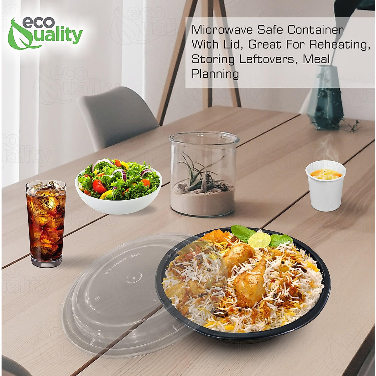 32oz - 10 Count - Round Microwavable Plastic Meal Prep Containers with Lids - Food Storage Container - Certified BPA-Free, Stackable, Reusable Microwave, Dishwasher, Freezer Safe, Disposable (Black)