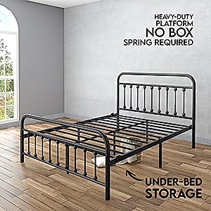 AMBEE21 Vintage Queen Metal Bed Frame with Headboard and Footboard Platform / Wrought Iron / Heavy Duty/ Solid Metal Slat / Textured Black / No Box Spring Needed/ Industrial & Farmhouse