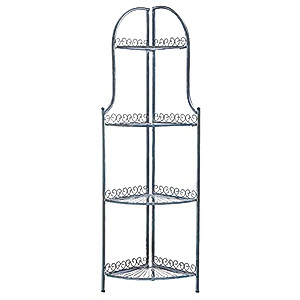SAFAVIEH PAT5013C Outdoor Collection Abarrane Antique Blue Wrought Iron 4-Tier Corner Shelf