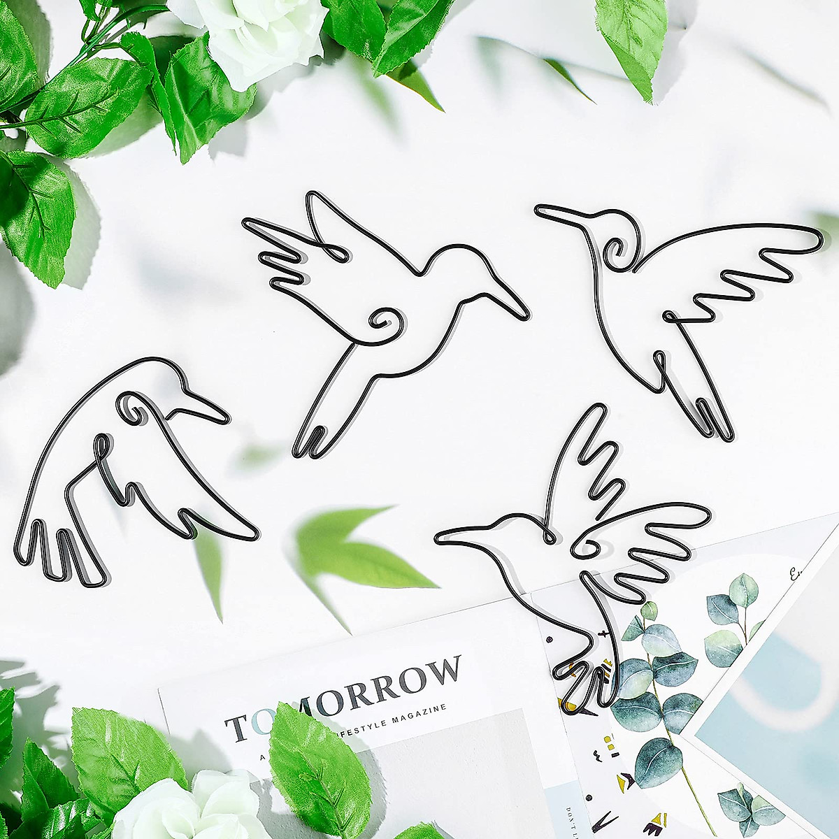 Hotop 4 Pieces Metal Hummingbird Wall Decor Black Bird Wall Art Metal Garden Wall Decor Cute Wall Sign for Indoor Outdoor Fence