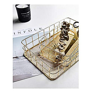 AESGXTU Gold Metal Storage Basket Desktop Iron Grid Simple Snack Storage Tray for Home Decor＆Orderly Storage (Large)