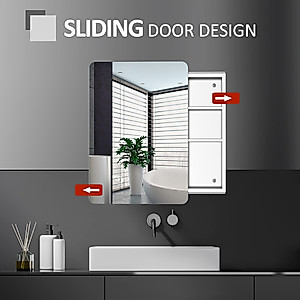 kleankin 18'' x 26''/46cm x 66cm Wall Mount Bathroom Medicine Cabinet Mirror Sliding Door with 3-Tier Storage Shelf, Stainless Steel, for Living Room Bedroom Office