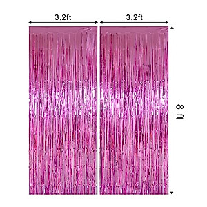 Pink Foil Fringe Curtains Tinsel Backdrop, Melsan 3.2 x 8 ft Metallic Tinsel Curtains Party Decorations for Baby Shower,Babbie, Mermaid Themed Birthday Party Backdrop - Pack of 2
