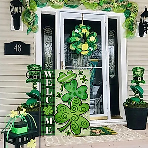 Furiaz Welcome St. Patrick's Day Small Decorative Garden Flag, Shamrock Clover Lucky Yard Outside Decorations, Irish Farmhouse Luck Burlap Outdoor Home Decor Double Sided 12 x 18