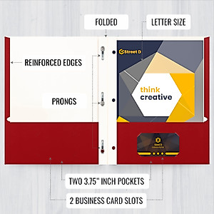 Red Paper 2 Pocket Folders with Prongs, 50 Pack, by Better Office Products, Matte Texture, Letter Size Paper Folders, 50 Pack, with 3 Metal Prong Fastener Clips, RED