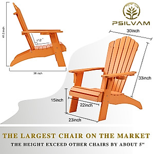 Psilvam Adirondack Chair, Oversized Poly Lumber Fire Pit Chair with Cup Holder, 350Lbs Support Patio Chairs for Garden, Weather Resistant Outdoors Seating, Relaxing Gift for Father & Mother (Orange)