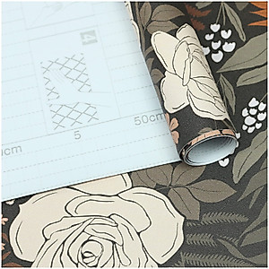 HAOKHOME Peel and Stick Wallpaper Floral Vintage Removable Rose Leaf Black/Brown/Beige Stick on Mural 17.7in x 9.8ft