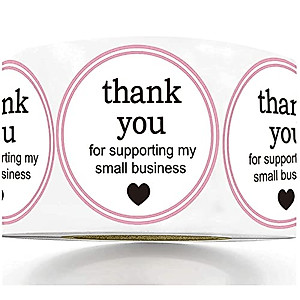1.5 Inch Pink Merry Christmas Thank You for Supporting My Small Business Stickers with Hearts - Heart Thank You Present Gift Labelsfor Envelope Sealing,Business Packaging and Gift Wrap 500Pcs