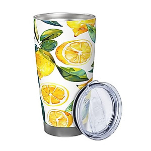 AYCZN Colorful Lemon 20 OZ Tumbler Stainless Steel Travel Coffee Mug, Summer Fruit Insulated Water Bottle with Lid and Straws Leakproof Thermal Cup