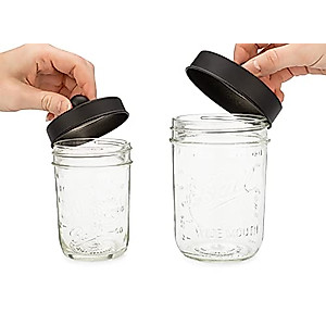 Jarmazing Products Apothecary Lid Storage Set with Ball Mason Jars - Farmhouse Home Decor for Vanity Organization - Luxury Bathroom, Kitchen and Office Accessories - Black - Two Pack