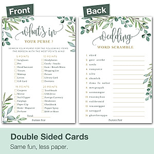 Papery Pop Bridal Shower Games - Wedding Shower Games - 4 Games for 25 Guests - Double Sided Cards - Eucalyptus